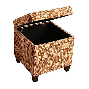 HomePop Upholstered Storage Cube Ottoman with Hinged Lid, Orange Geometric