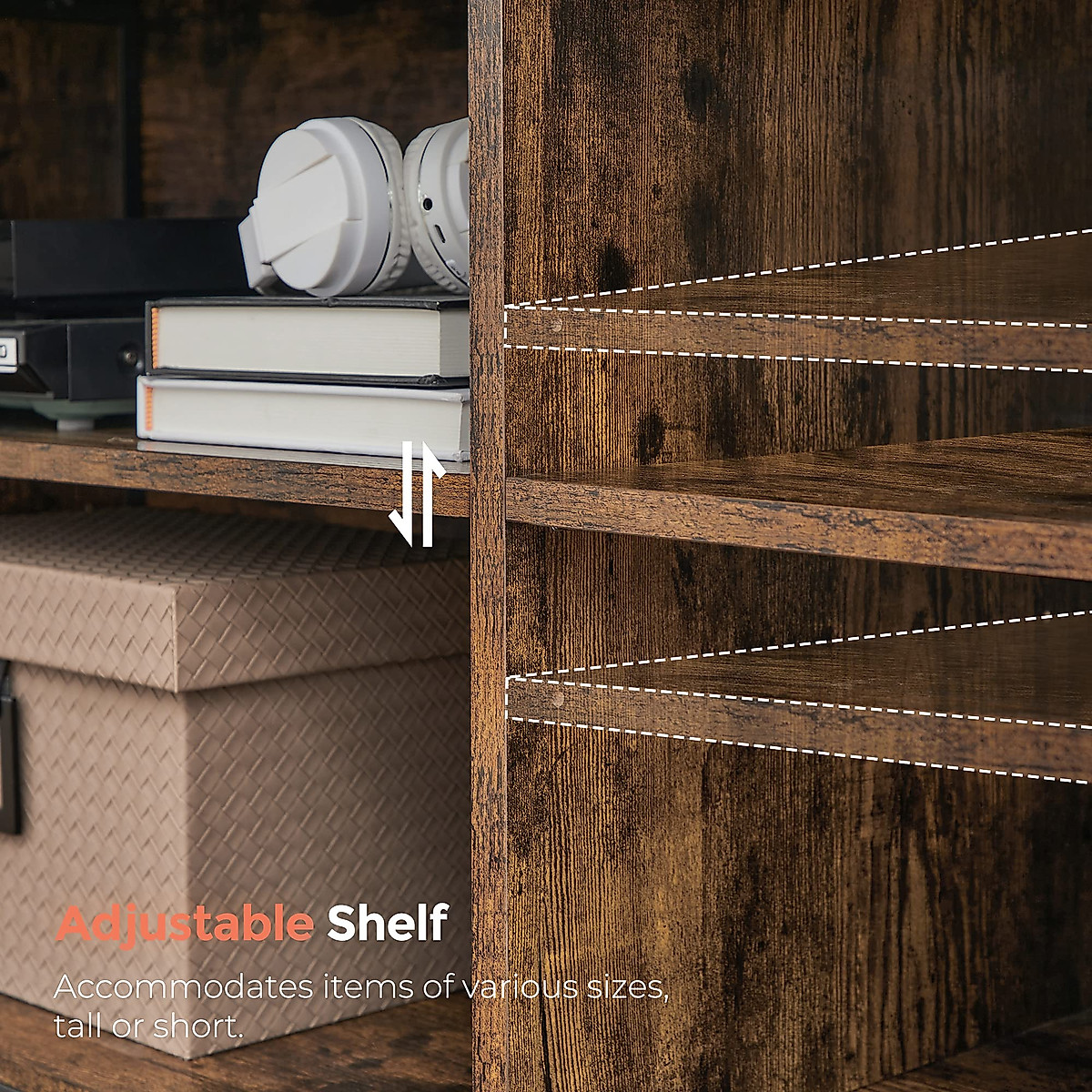 VASAGLE TV Stand for Televisions up to 65 Inch, Entertainment Center, with Adjustable Shelves for Living Room, Bedroom, 57.9 x 15.7 x 23.6 Inches, Rustic Brown + Black