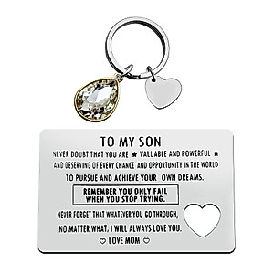 Engraved Wallet Insert Card for Son from Mom, Inspirational Gifts for Son, Son Wallet Card Gifts, Stainless Steel Son Birthday Card, Graduation Gifts Christmas Deployment Gifts for Son