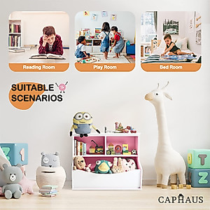 CAPHAUS Kids' Toy Storage Organizer, Open Storage Cubby, Multifunctional Book and Toy Storage Cabinet, Book and Toy Storage Shelf for Nursery, Playroom, Closet, Home Organization Toy Bookcase