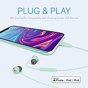 Realm Lightning Earbuds for iPhone Apple MFi Certified Headphones with Lightning Connector in Ear Headphones with Built in Microphone Hands Free Calling and Track Controls Green