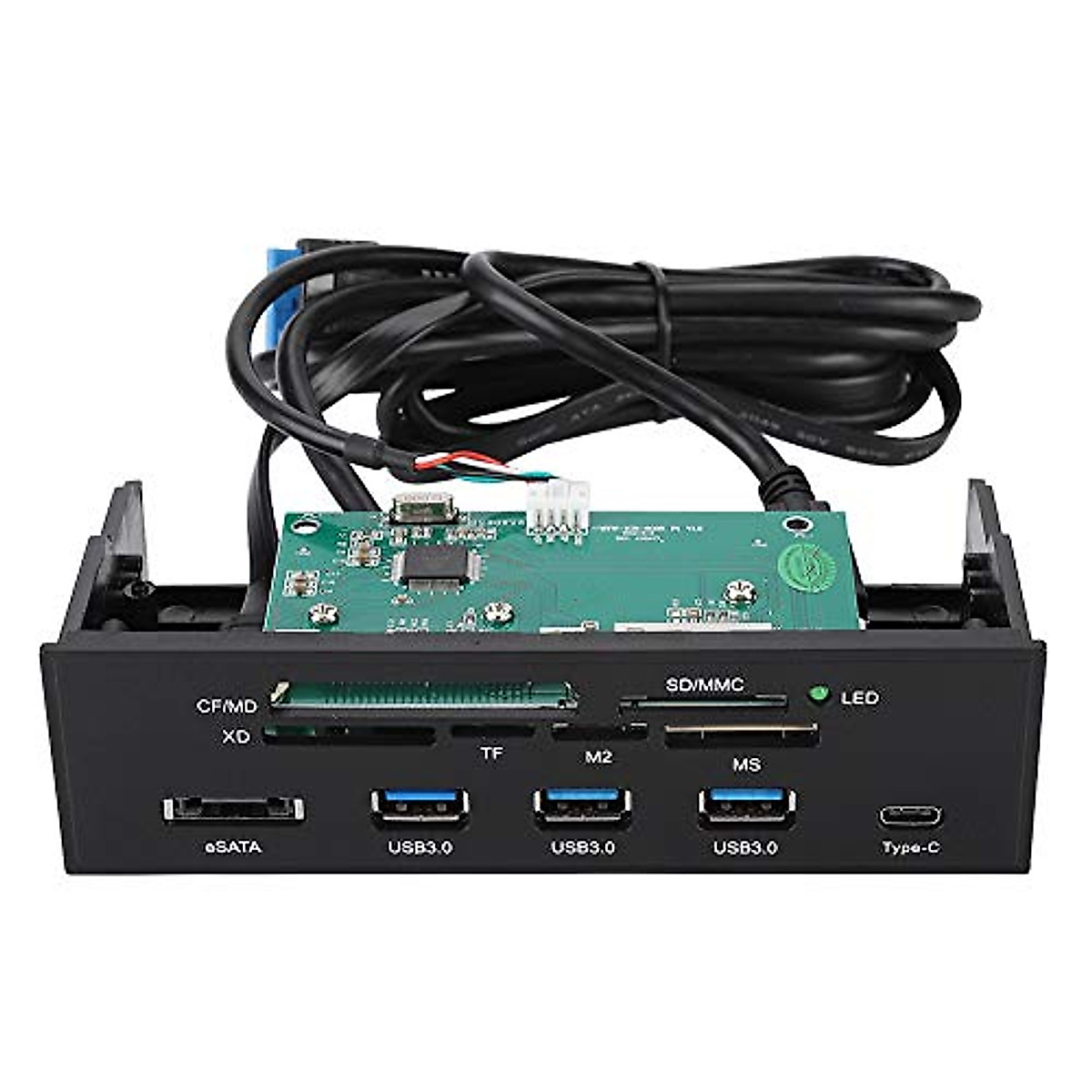 ASHATA Front Panel Hub 11 Port PC Front Panel with USB 3.0 Ports USB 3.1 eSATA Port and 6 Card Slots Card Reader Support M2 MSO Memory MS XD 64G CF Card Fit Any 5.25” Computer Case Front Bay