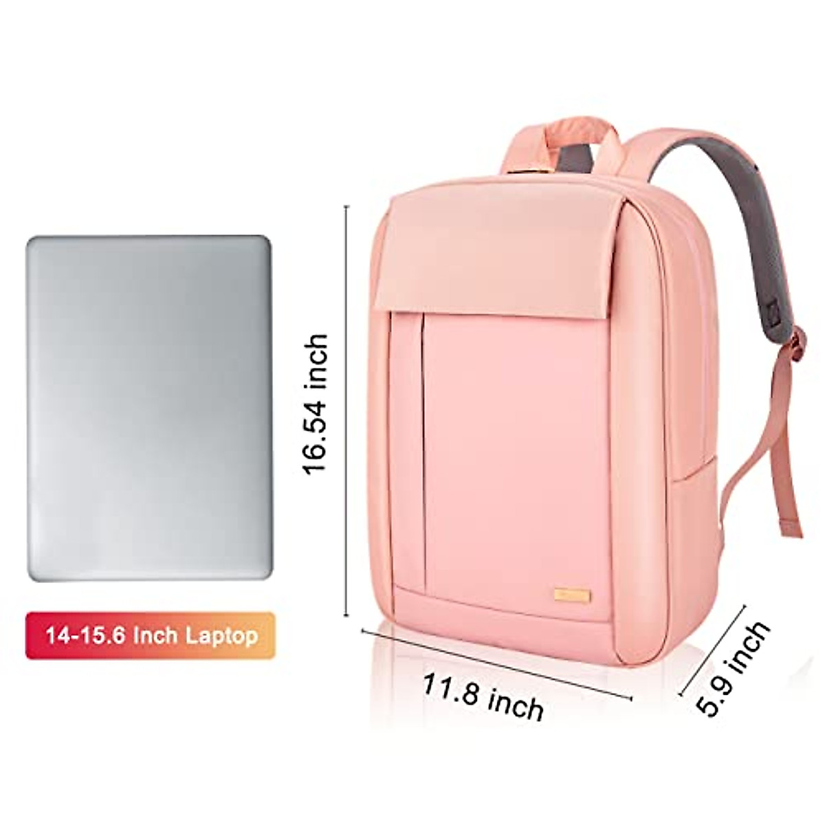 Voova Travel Laptop Backpack for Men Women, Slim Lightweight Backpack Bookbag with Laptop Compartment for Work Business and College, Waterproof Computer Bag Fits 14-15.6 Inch Notebook, Pink