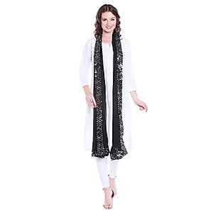 DUPATTA BAZAAR Women's Black Chiffon Dupatta with Mirror work lace.