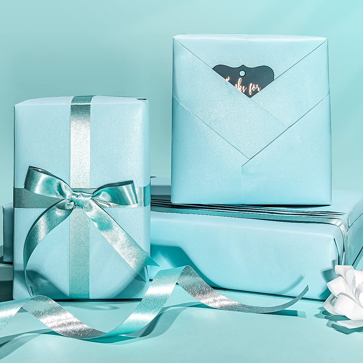 RUSPEPA Light Sky Blue Gift Wrapping Paper - 81.5 Sq Ft-Solid Color Pearly-Shiny Silk Paper Perfect for Wedding, Birthday, Christmas, Baby Shower, Bridal Shower, Easter -30Inch X 32.8Feet