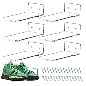 Merkaunis Floating Shoe Display Shelves Wall Mount Set of 6,Clear Acrylic Floating Sneaker Shelves,Wall Shoe Shelves,Floating Shoe Display,Shoe Display Shelf,for Bedroom, Hallways,Sneaker Collections