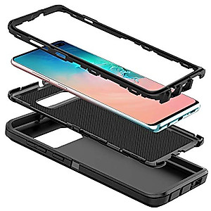 I-HONVA for Galaxy S10 Plus Case Shockproof Dust/Drop Proof 3-Layer Full Body Protection [Without Screen Protector] Rugged Heavy Duty Durable Cover Case for Samsung Galaxy S10 Plus, Black