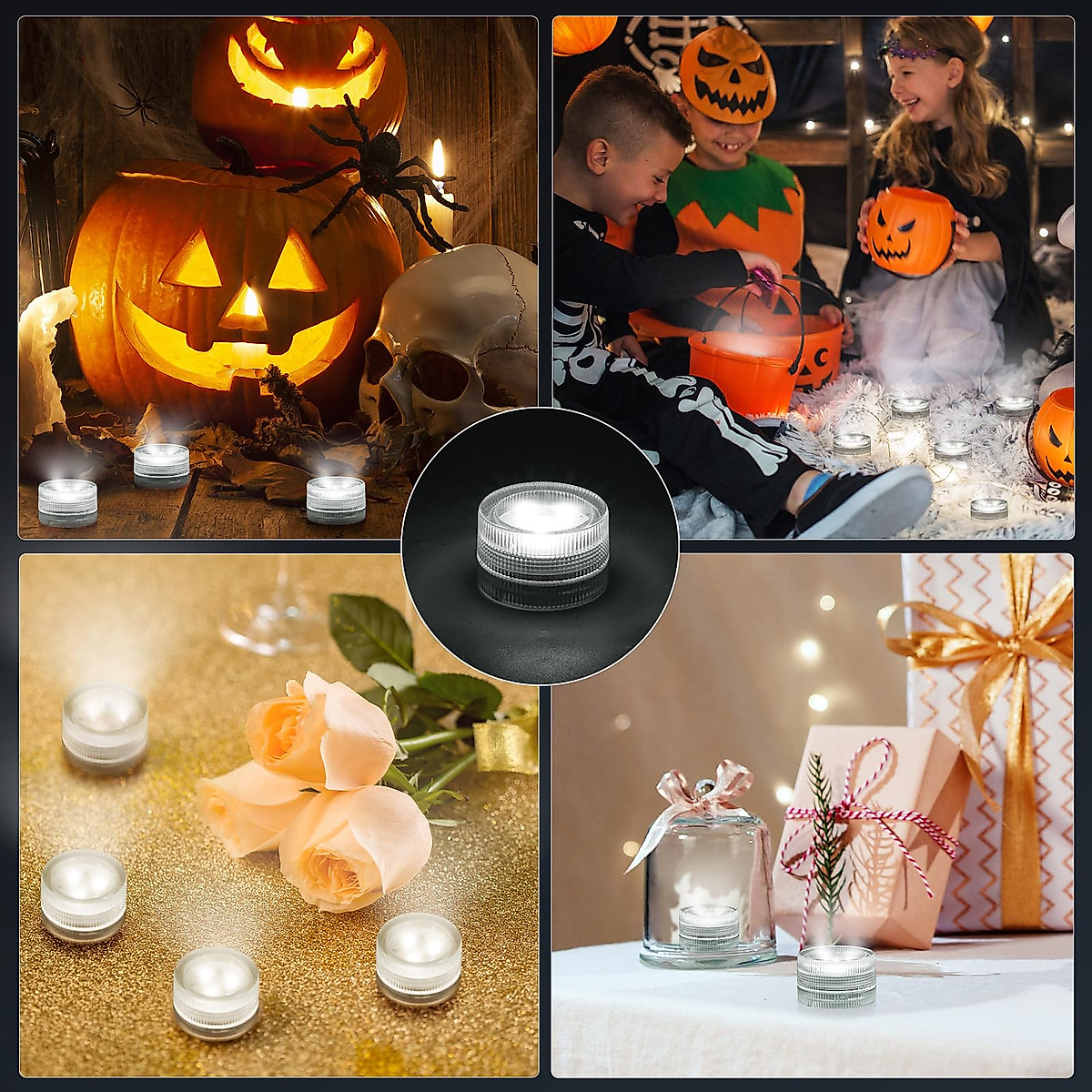 Mini Submersible LED Tea Lights - Waterproof Flameless White Led Lights Battery Powered, Small Led Candle Light for Halloween, Vase, Hot Tub, Pool, Party Lantern Wedding Decor (20pcs Without Remote)