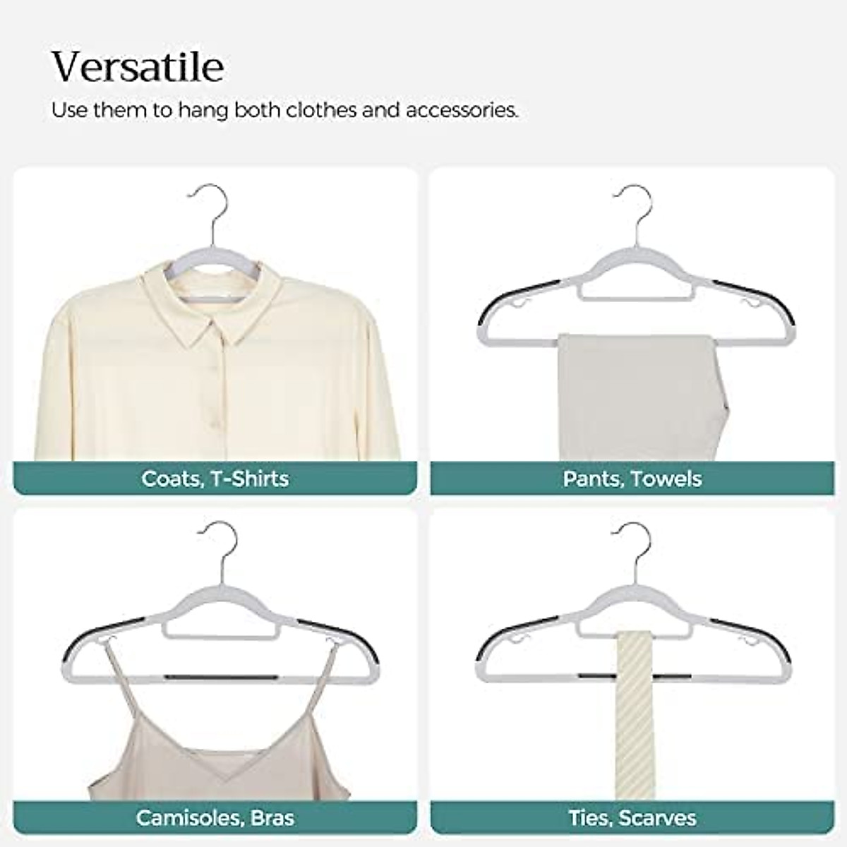 SONGMICS 30-Pack Hangers and 4 S-Shaped Pants Hangers Bundle, Metal and Plastic Non-Slip Hangers, Scarf Hanger, for Shirts, Suits, Jeans, Light and Dark Gray, Black UCRP20G30 and UCRI043BK