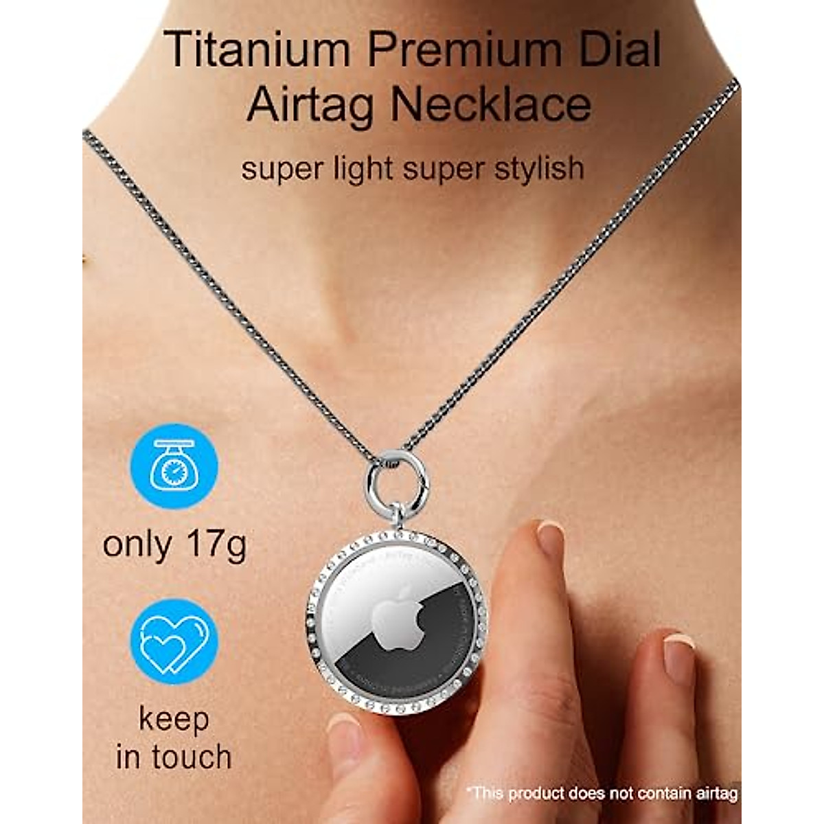 Airtag Necklace, Titanium Rhinestone Airtag Necklace for Adults, Adjustable Air Tag Necklace Kids, Airtag Holder Case Keychain Compatible Apple Airtag