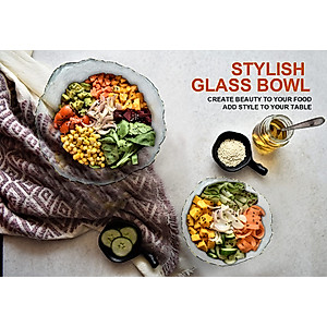 YOXSUNY Glass Bowl Serving Bowl Set with Golden Rim in Organic Shape. Salad Bowl Set of 3 Sizes (400ml) (600ml) (1100ml) For Salad Snacks Popcorn Candies Etc.