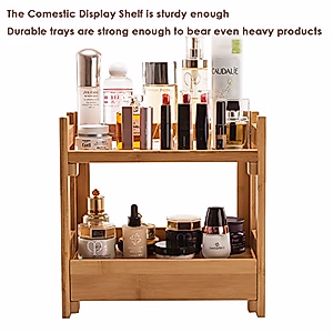 GOBAM Bathroom Counter Organizer Shelf Cosmetic and Vanity Perfume Organizer Shelf with Drawer, Easily Assembled Suitable for Mom or Wife, Bamboo