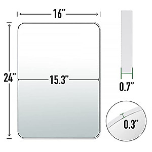 SCWF-GZ 16x24 Square Mirror Full Length Wall Mounted Hanging or Against Wall Metal Frame Dressing Make-up Mirrors for Entryway Bedroom Bathroom Living Room 16 24 inch Silver