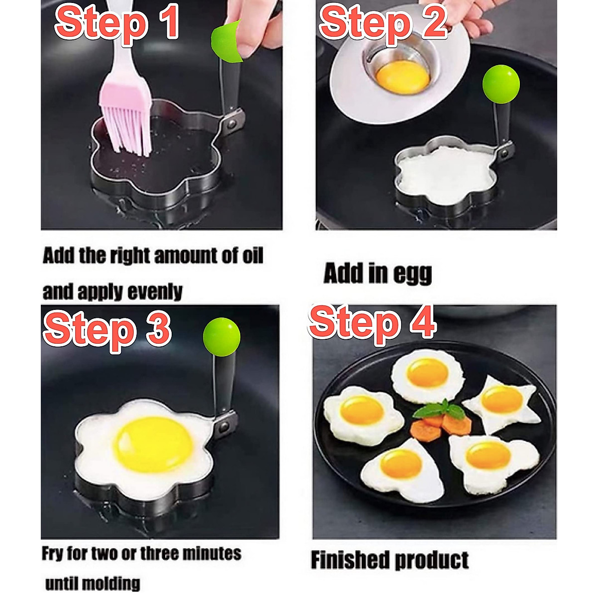 Unique Fried Egg Shaper, Omelette, Pancake, Scrambled Eggs DIY Mold Rings, Specialty Cooking Tool with Handle, Mold Non Stick Stainless Steel for Griddle Pan, Heart, Flower Shape Mickey-like 3Pcs/set