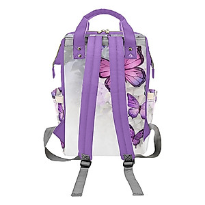 Anneunique Fantasy Cute Purple Butterfly Diaper Bags Backpack with Name Personalized Baby Bag Nursing Nappy Bag Travel Tote Bag Gifts for Mom Girl, 10.83 x 6.69 x 15 Inch