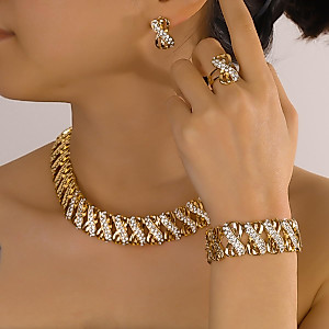 LIFFLY Nigeria Jewelry Sets for Women Africa Beads Jewelry Set Dubai Gold Wedding Bridal Fashion Jewelry Sets Womens Accessories, Choker Necklace 16 inch