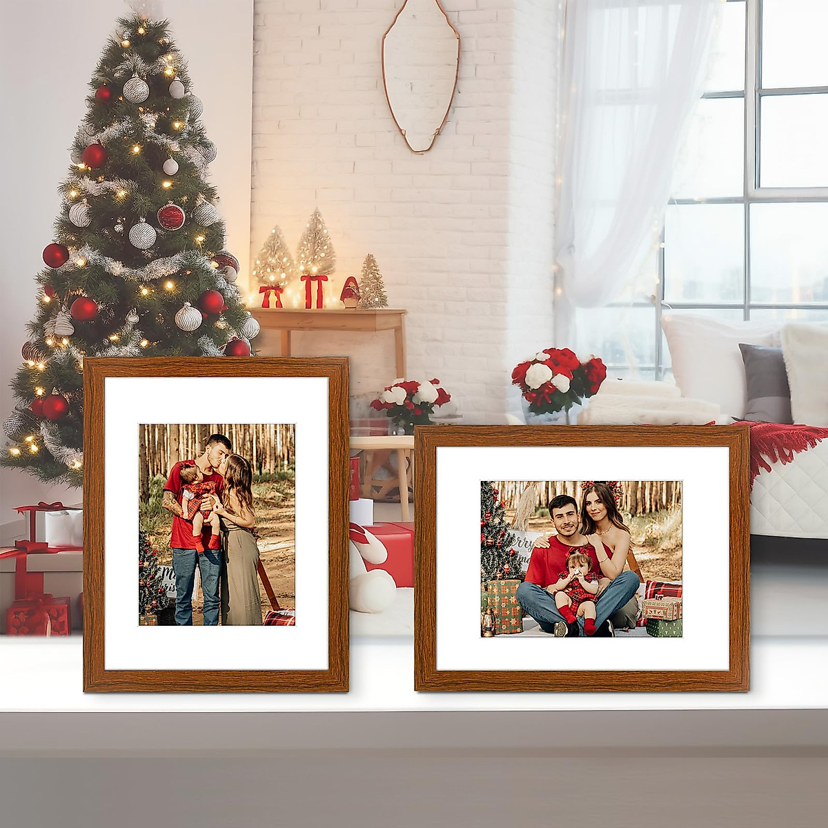 Golden State Art, 11x14 Picture Frame Brown - Solid Wood with Tempered Glass - Display Pictures 8x10 with Mat or 11x14 without Mat - Wall Hanging Photo Frame, 1 Pack