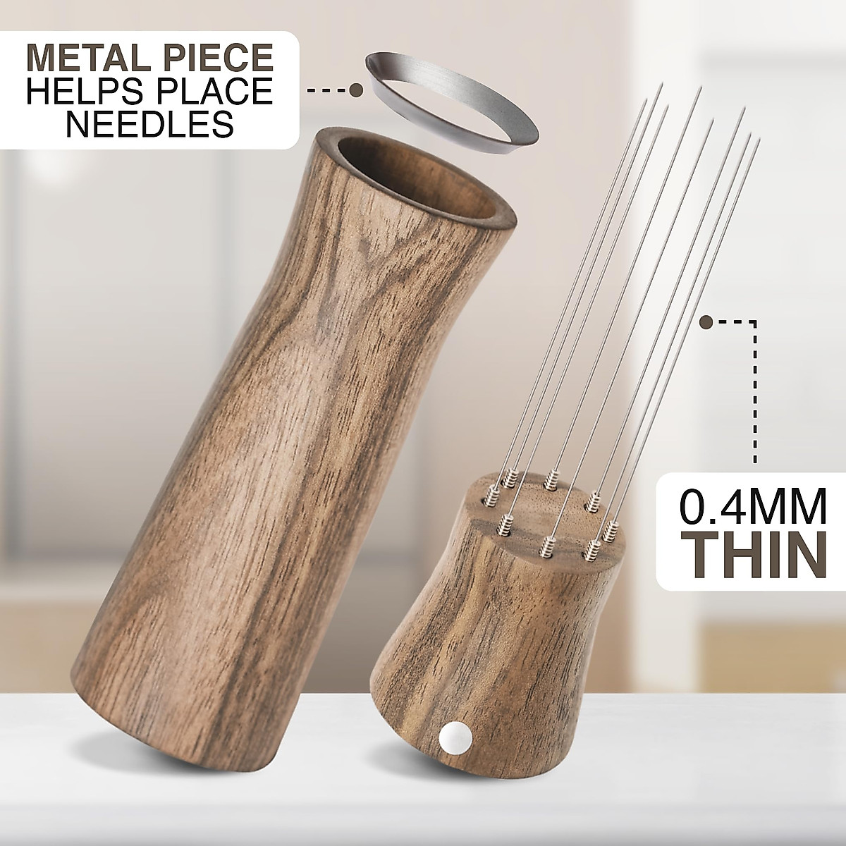 WDT Tool Espresso Stirrers - Coffee Distributor Barista Tools - Espresso Needle Distribution Tool for Coffee Accessories Kit - Walnut Wood Gifts for Coffee Lovers (Large)