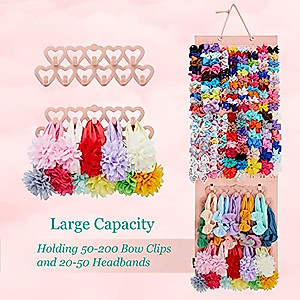 HUHYNN Bow Holder for Girls Hair Bows with Heart-Shape Hangers, Baby Girls Headband Organizer, Wall Hanging Headband and Hair Bow Holder Organizer (Pink)