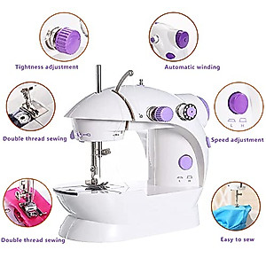 Jinyuan Mini Sewing Machine, Dual Speed Portable Sewing Machine for Beginner with Light, Sewing Kit for Kids, Household