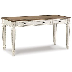 Signature Design by Ashley Realyn French Country 60" Home Office Lift Top Desk with USB Charging, Chipped White