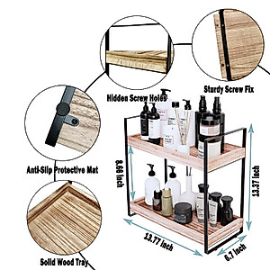 PUNMEYCOOL 2-Tier Bathroom Counter Organizer, Hidden Screw Holes Wood Countertop Organizer Shelf, Skincare Storage Tray for Vanity Counter Corner, Kitchen