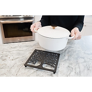 GASARÉ, Cast Iron Trivet for Hot Dishes, Pots, and Pans, Metal Trivet, Family Tree Design, Rubber Feet Caps, Ring Hanger, 8 Inches, Brown, 1 Unit