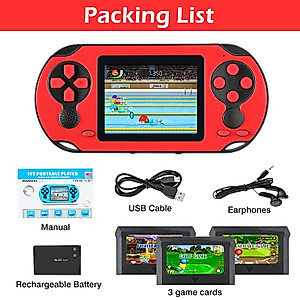 TaddToy 16 Bit Handheld Game for Kids Adults, 3.0'' Large Screen Preloaded 230 HD Classic Retro Video Games with USB Rechargeable Battery & 3 Game Cartridges for Birthday Gift for Kids 4-12 (Red)