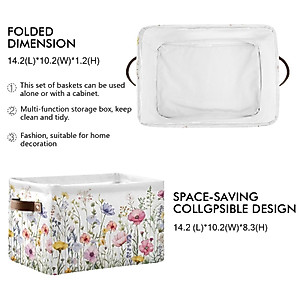 YETTASBIN Herbal Wildflowers Storage Basket 1pc, Large Collapsible Toys Clothes Organizer, Durable Canvas Storage Bin with Handle for Shelves Closet Laundry Home Office Decor