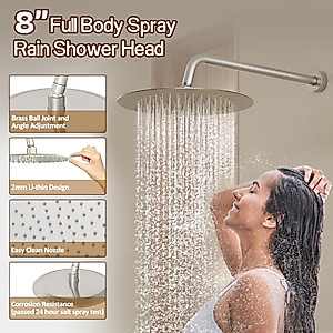 Gabrylly Slide Bar Shower System, Shower Faucet Set Complete with High Pressure 8" Rain Shower head and 5-Setting Handheld Shower Set, Shower Valve Include, Brushed Nickel