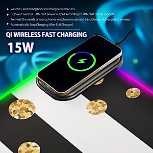 Gold Polka Dot on Lines Wireless Charging Mouse Pad for Mobile Phone Extra Large Gaming Mousepad with 13 Lighting Modes Keyboard Mat for MacBook PC Laptop Desk Office Home Gaming