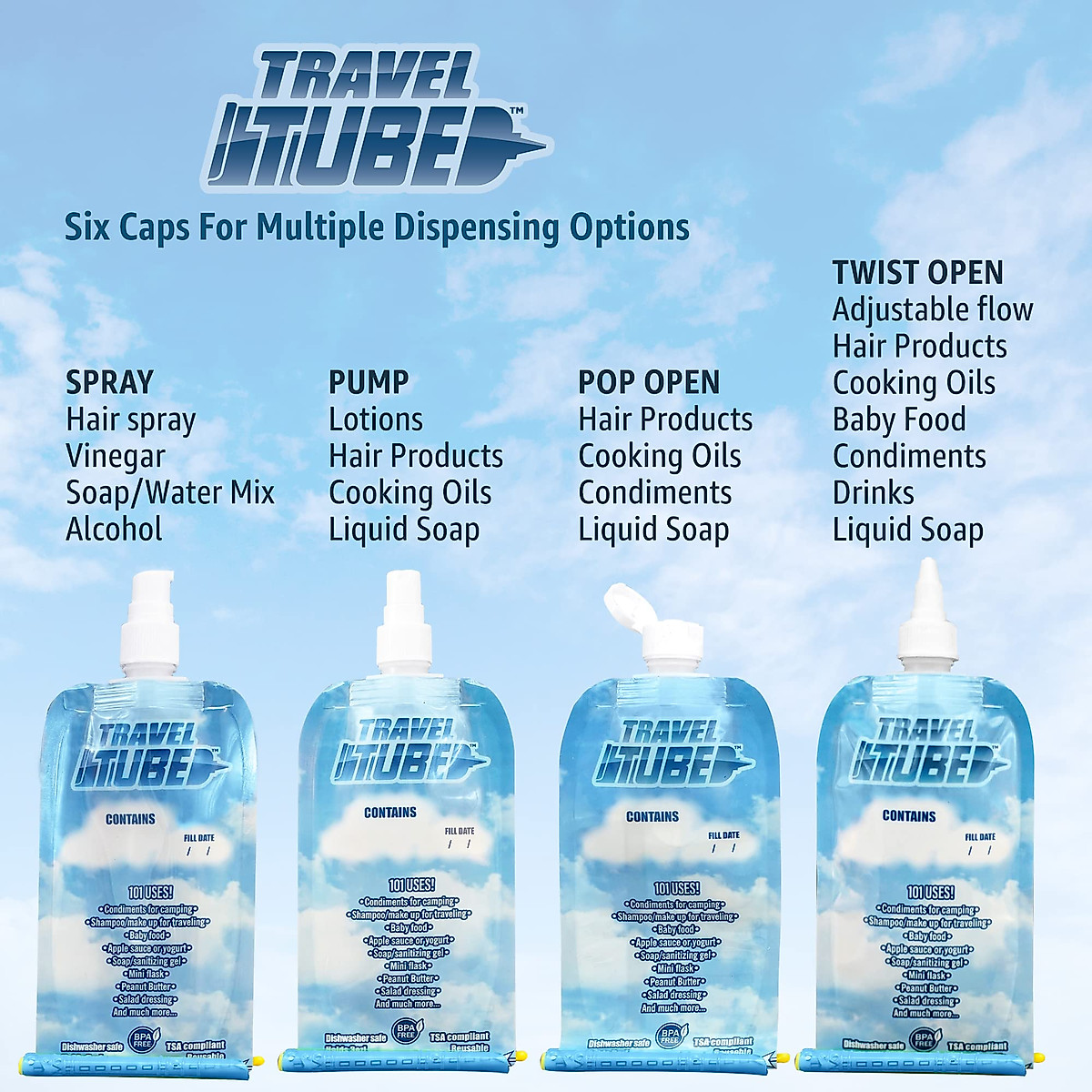 New Invention! Travel Tube Refillable Condiment Squeeze Bottles - Leak Proof Salad Dressing Container To Go - Reusable Condiment Containers with Lids - Camping Storage Containers Plastic Squeeze Bottles 3.4oz - 4 Pk