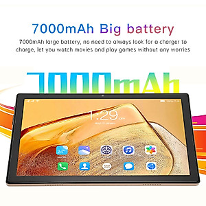 Alvinlite 10" Android Tablet, 7000mah 8 Core 5G WiFi Capacitor Screen 5 Points Touch, 6GB 256GB ROM Dual SIM Dual Speaker, Callable Android 11 Tablet 100‑240V(Gold)