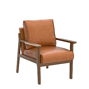 Okeysen Modern Leather Accent Chair with Solid Wood Frame,Upholstered Living Room Chairs with Waist Cushion,Comfy Reading Retro Side Lounge Arm Chair,Oversized Chairs for Bedroom Waiting Room