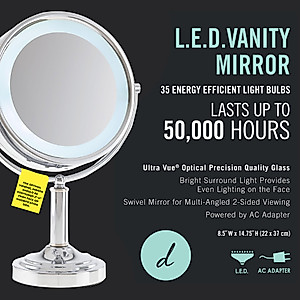 Danielle Creations Professional-Grade Double-Sided L.E.D. Vanity Mirror with Strong 15X Magnification, 360-Degree Rotation, Ultra-Vue Distortion-Free True Image Reflection, Silver Chrome Finish