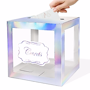 Iridescent Cards Box, Wedding, Cards Receiving Box For Birthday, Bridal or Baby Shower, Graduation, Retirements, Anniversaries,Engagement Party Decorations Supplies Laser Rainbow Color Money Box