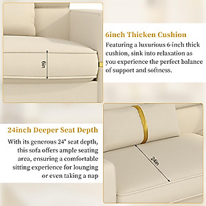 86 " Velvet couch, 3 Seater Sofa Oversized with 2 Pillows, Modern Loveseat Sofa with Armrest, Mid-Century Tufted Sofabed , Comfy Couches for Bedroom, Sofa Couch for Office,Living Room,Apartment, bige