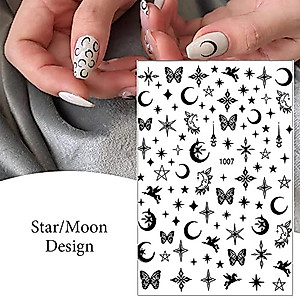 Starry Sky Series Nail Stickers for Nail Art - 3D Self Adhesive Nail Decals Black White Butterfly Star Moon Nail Design Stickers Constellation Meteor Decals DIY Nail Decorations for Women, 6Sheets