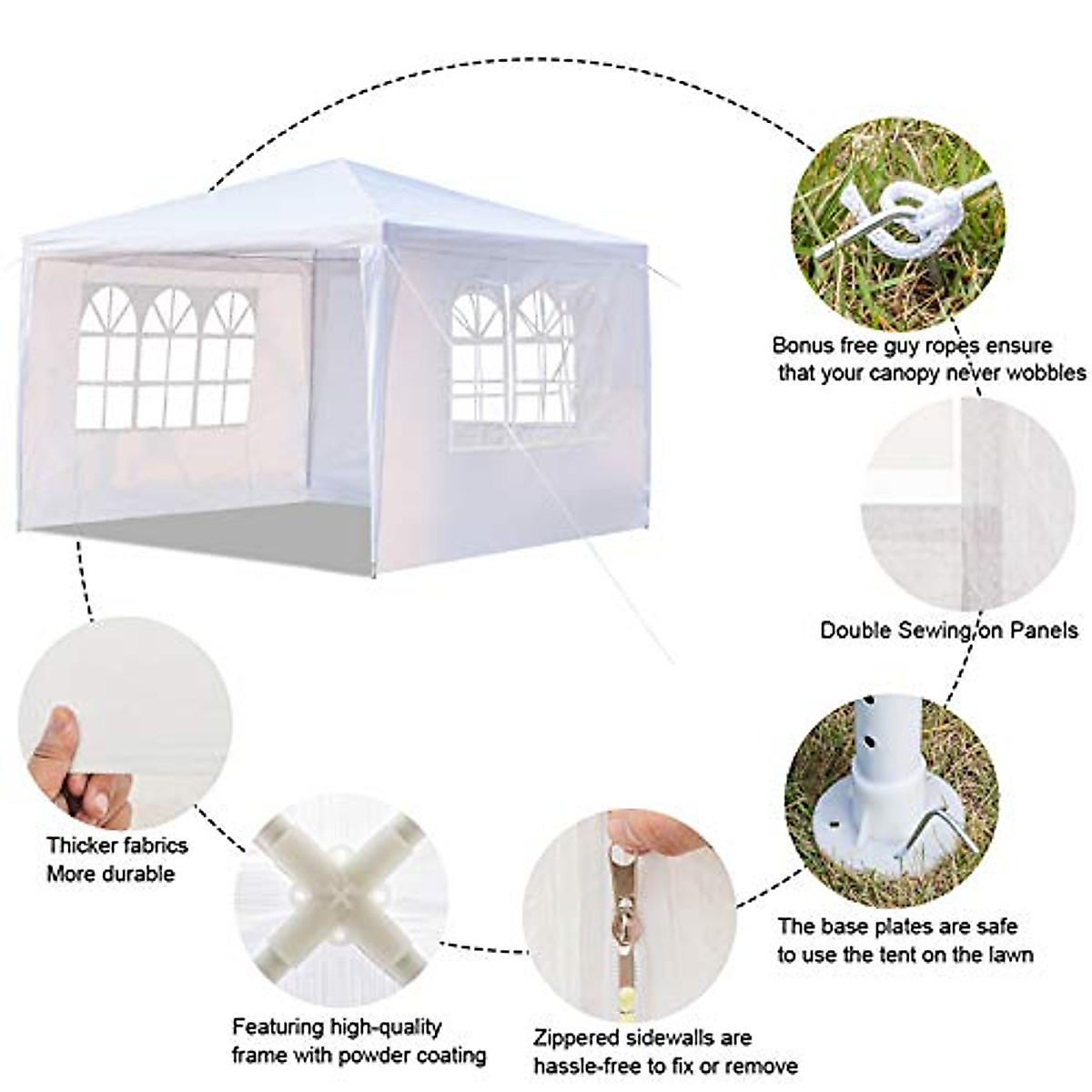 Outvita Outdoor Gazebo White Canopy with sidewalls, Wedding Party Tent with UV Blocking for Parties Sun Rain Shelter Gazebo Canopy Tent (10x10ft)