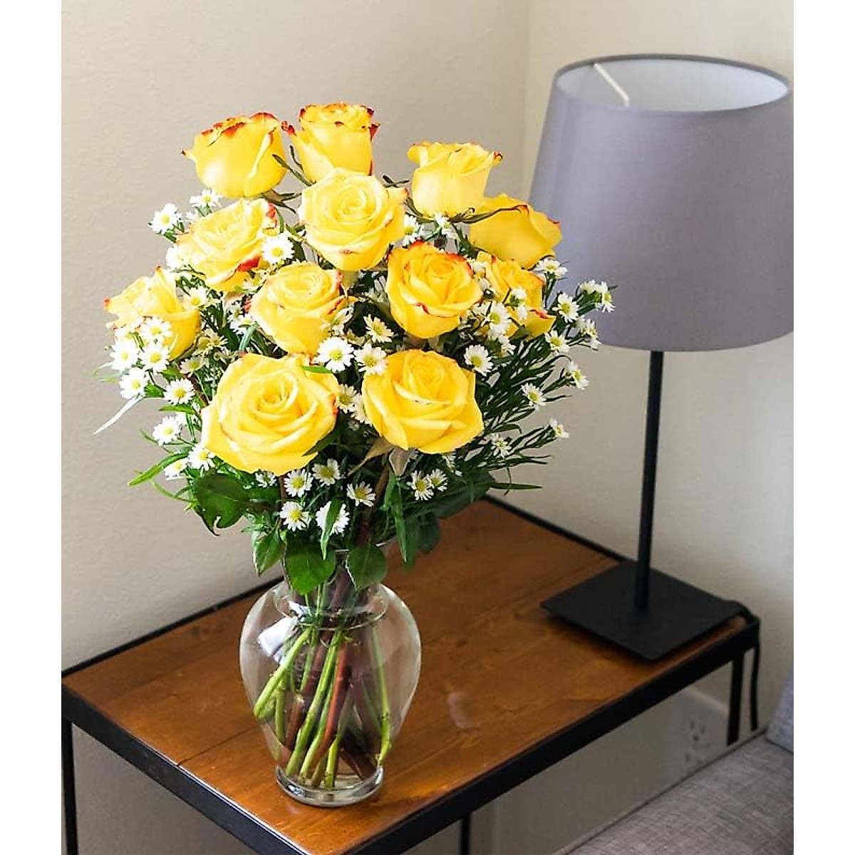 From You Flowers - One Dozen Festive Roses with Glass Vase (Fresh Flowers) Birthday, Anniversary, Get Well, Sympathy, Congratulations, Thank You