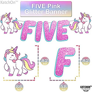 KatchOn, Unicorn 5th Birthday Decorations Girl - Glitter Five Banner, Number 5 Balloon 40 Inch | Giant Unicorn Balloons, 43 inch | Unicorn Decorations for Birthday Party | Unicorn Party Decorations