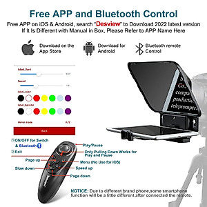 Desview T3 Portable Teleprompter for iPad Tablet iPhone up to 11 inch, High Definition 70/30 Beam Splitter Glass with Remote Control for DSLR Camera Smartphone Video Recording (9 Lens Adapter Ring)