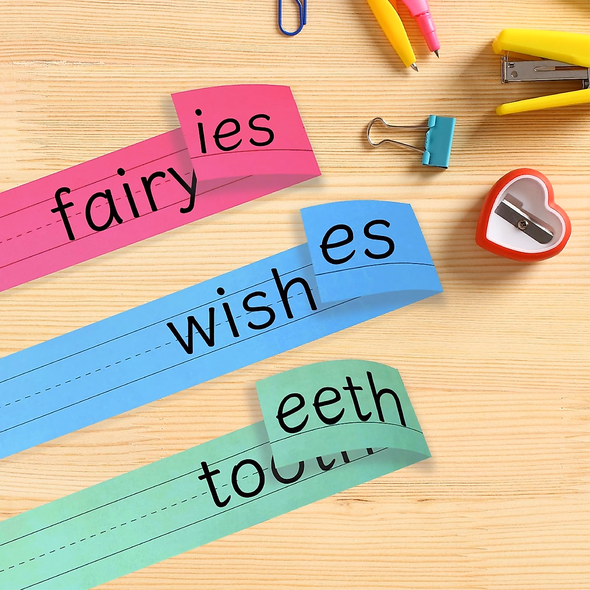 100 Pack Sentence Strips for Teachers, 3 x 24 Lined Paper Borders for Classroom, Bulletin Board, 5 Colors