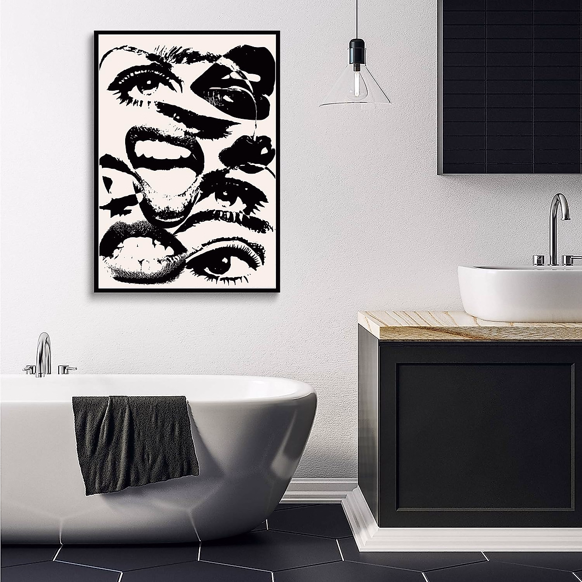 ZARTMYY 70s retro Black and White Wall Art, Hippie Quirky abstractCanvas Prints,Weird Eyes and Mouths funky Aesthetic Poster，Neutral Preppy Wall Art Eclectic Apartment Decor Pictures Unframed