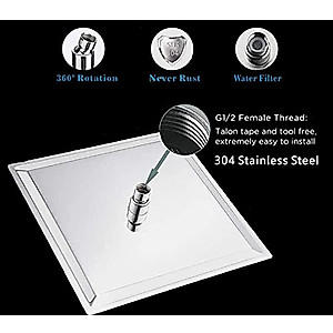 Rain Shower Head 12 inch, 304 Stainless Steel Large High Pressure Square Rainfall Showerhead for Bathroom, Easy to Install, Awesome Shower Experience