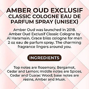 Amber oud exclusif classic cologne eau de parfum spray (unisex) grace bliss cologne for men 2 oz eau de parfum spray≤popular≥