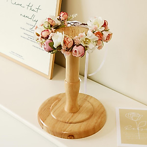 Funsveta Baby Girls Flower Crown Flower Girl Headpiece boho Little Wreaths for Weddings, Family photography (Flower Pink)