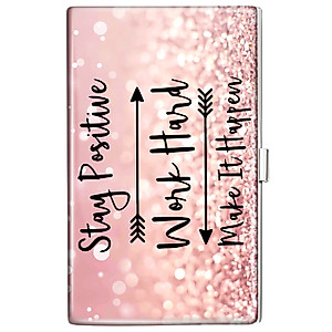 Swooflia Business Card Holder Case Wallet for Women Metal Inspirational Quote Slim Pocket Purse Square Card Cases Cute For Realtors Real Estate Agents