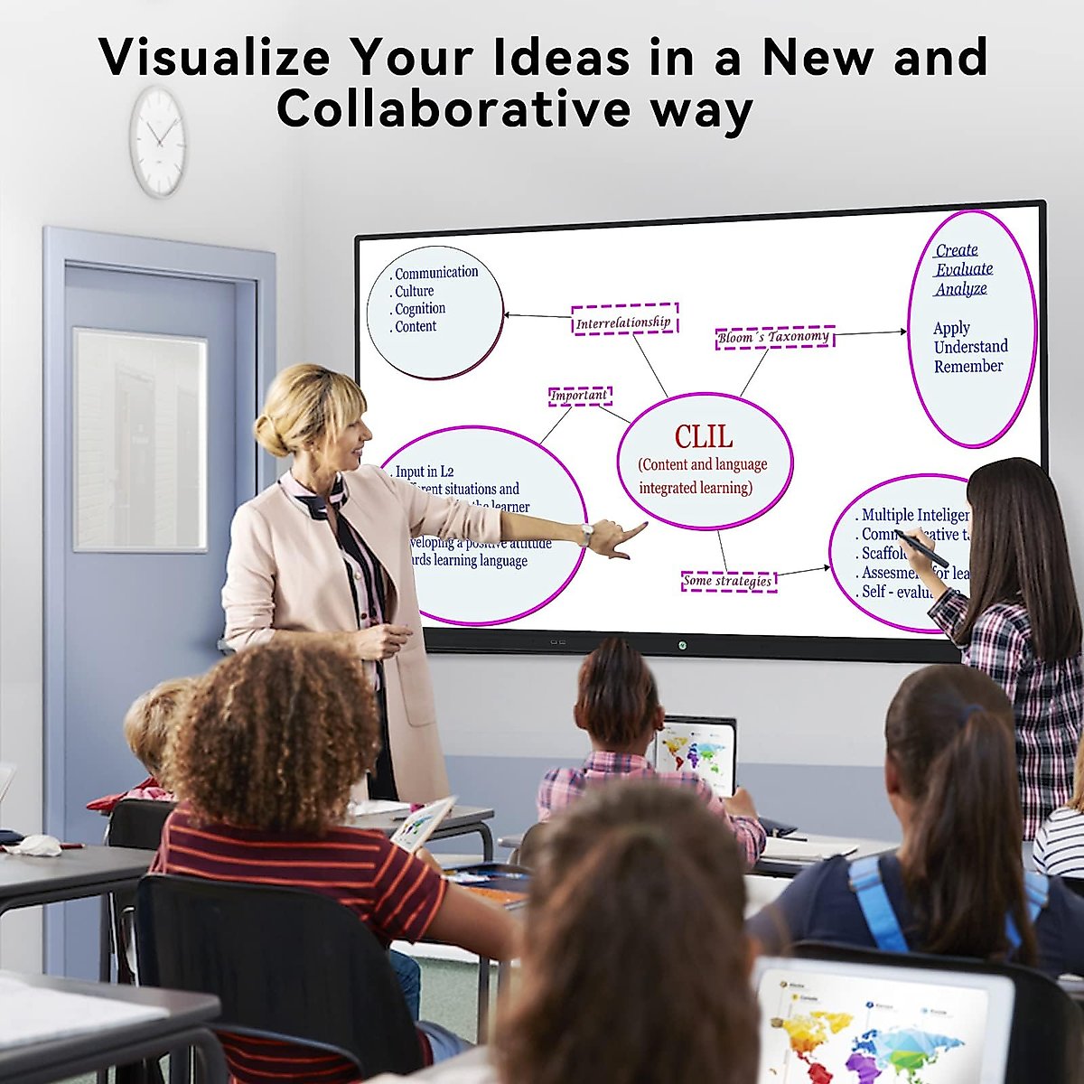 TIBURN R2 75" 4K UHD Smart Board | Smart Digital Whiteboard | All-in-One Touch Screen Computer with Open App Ecosystem, Includes Movable Stand+Wall Mount, Ideal for Office, Classroom, and Conference