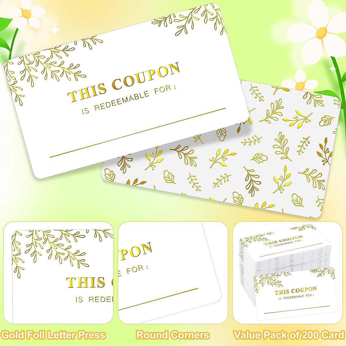 Kosiz 200 Pcs Blank Coupon Cards Gift Certificates for Small Business, 3.5 x 2 DIY Redeem Voucher Cards Services Coupon for Birthday Spas Hair Salons Restaurants